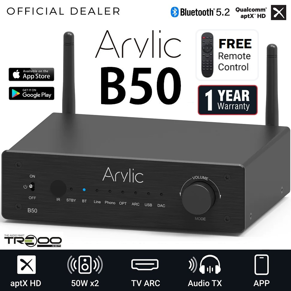 Arylic B50 Wireless Bluetooth Transceiver/Streamer Hi-Fi Integrated ...