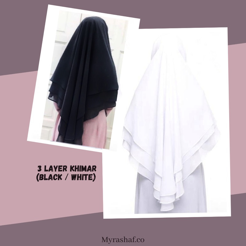 3 layer khimar (black/white) | Shopee Singapore