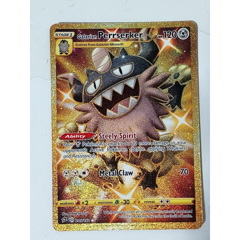 Pokemon galarian perrserker gold secret rare rebel clash card | Shopee ...