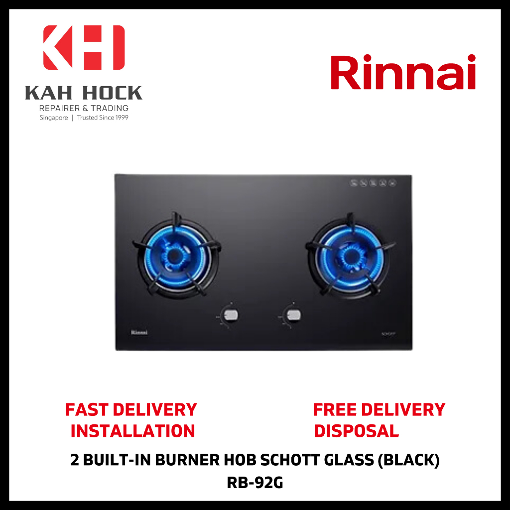 RINNAI RB-92G 2 BURNER BUILT-IN HOB SCHOTT GLASS TOP PLATE - 2 YEARS WARRANTY | Shopee Singapore