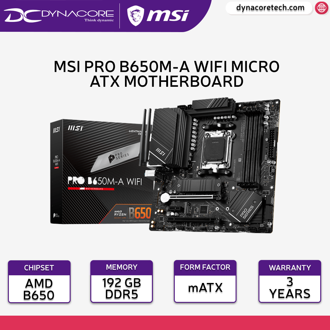 DYNACORE - MSI PRO B650M-A WIFI AM5 AMD B650 SATA 6Gb/s DDR5 Ryzen 7000 Micro ATX Motherboard ...