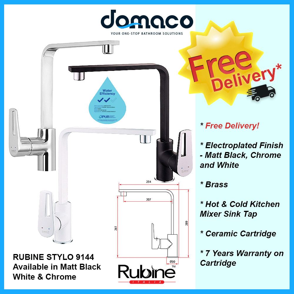 Rubine Stylo 9144 Kitchen Mixer Sink Tap [Matt Black/White/Chrome ...