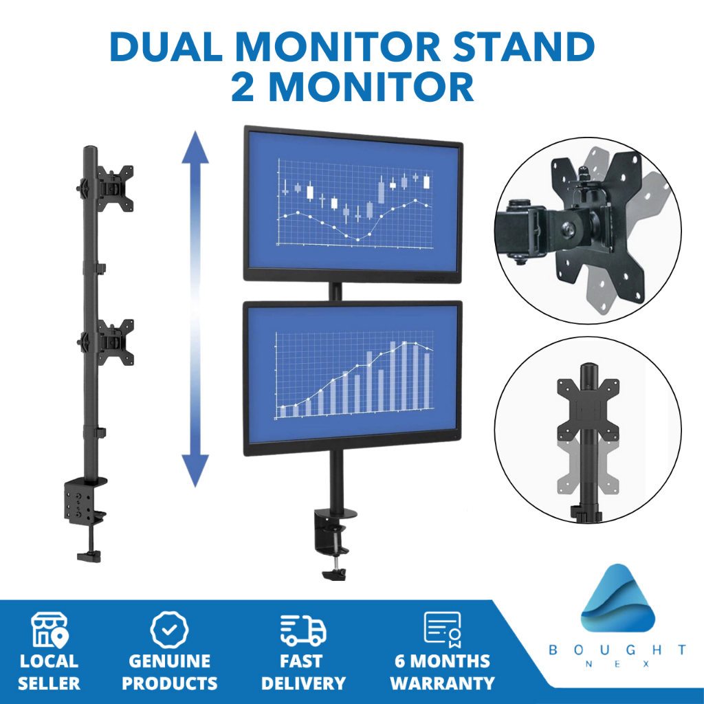 Dual Monitor Stand - Vertical Up Down Adjustable, Top Bottom Stacking ...