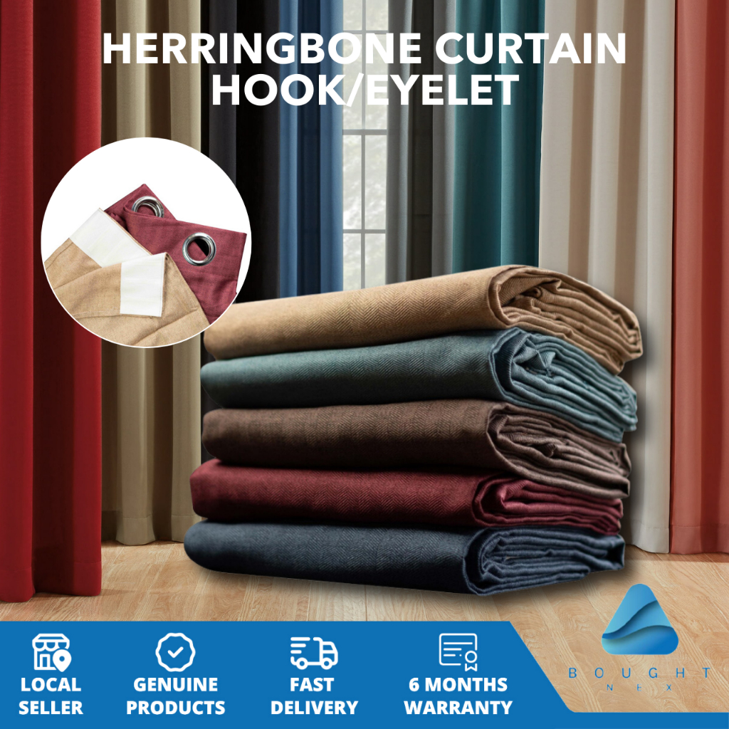 Herringbone Blackout Curtain Panel - 100x250cm, Stylish Eyelet & Hook ...