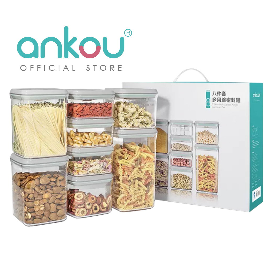 ANKOU AirTight Food Container - Square Clear Set (3 Pcs Set / 8 Pcs Set ...