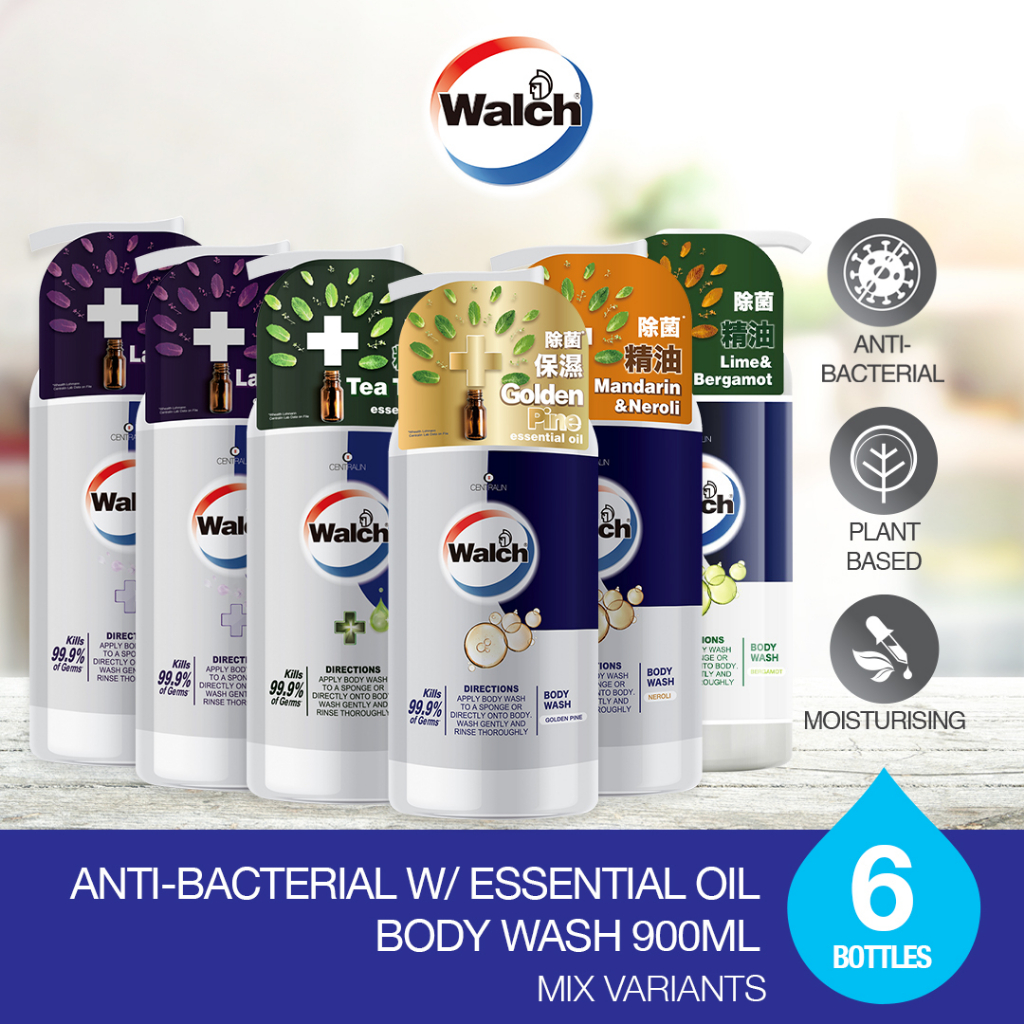 Walch® Anti-bacterial w/ Essential Oil Body Wash 900ml x 6 Bottles ...