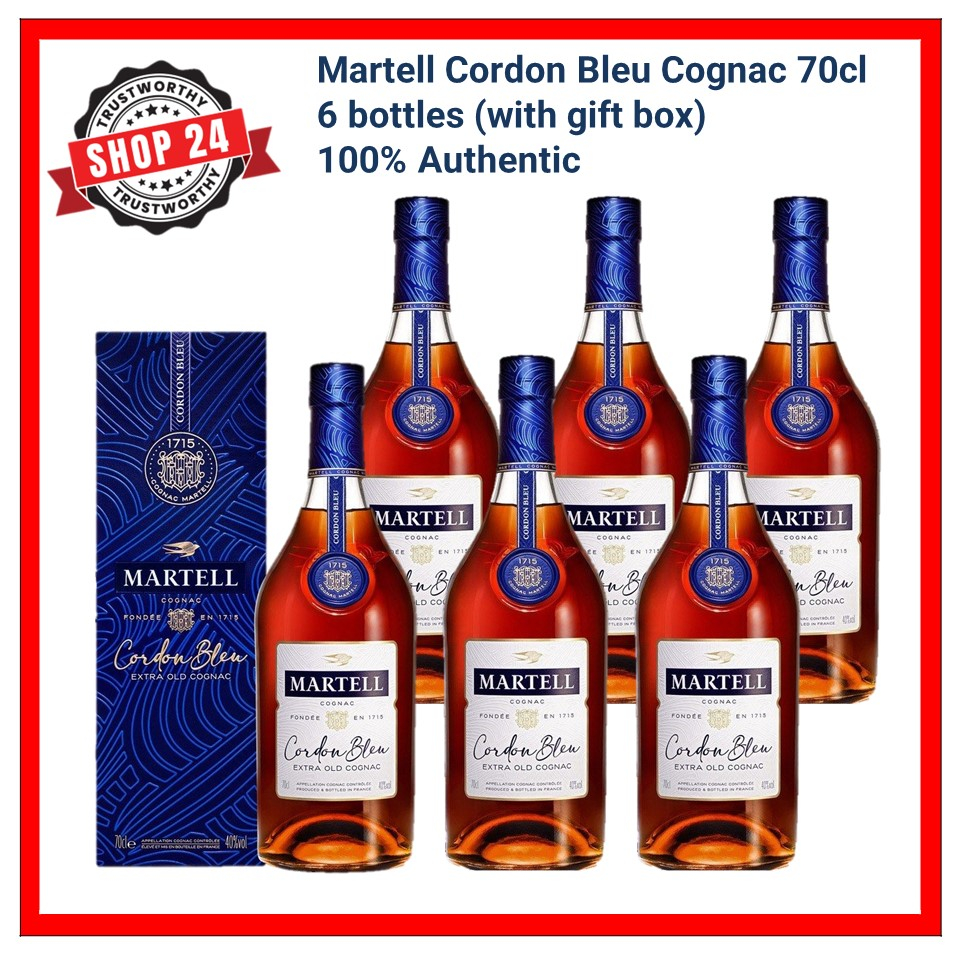 SHOP24 Martell Cordon Bleu Cognac 70cl 6 Bottles - Exceptionally Rounded, Mellow Sensation with ...