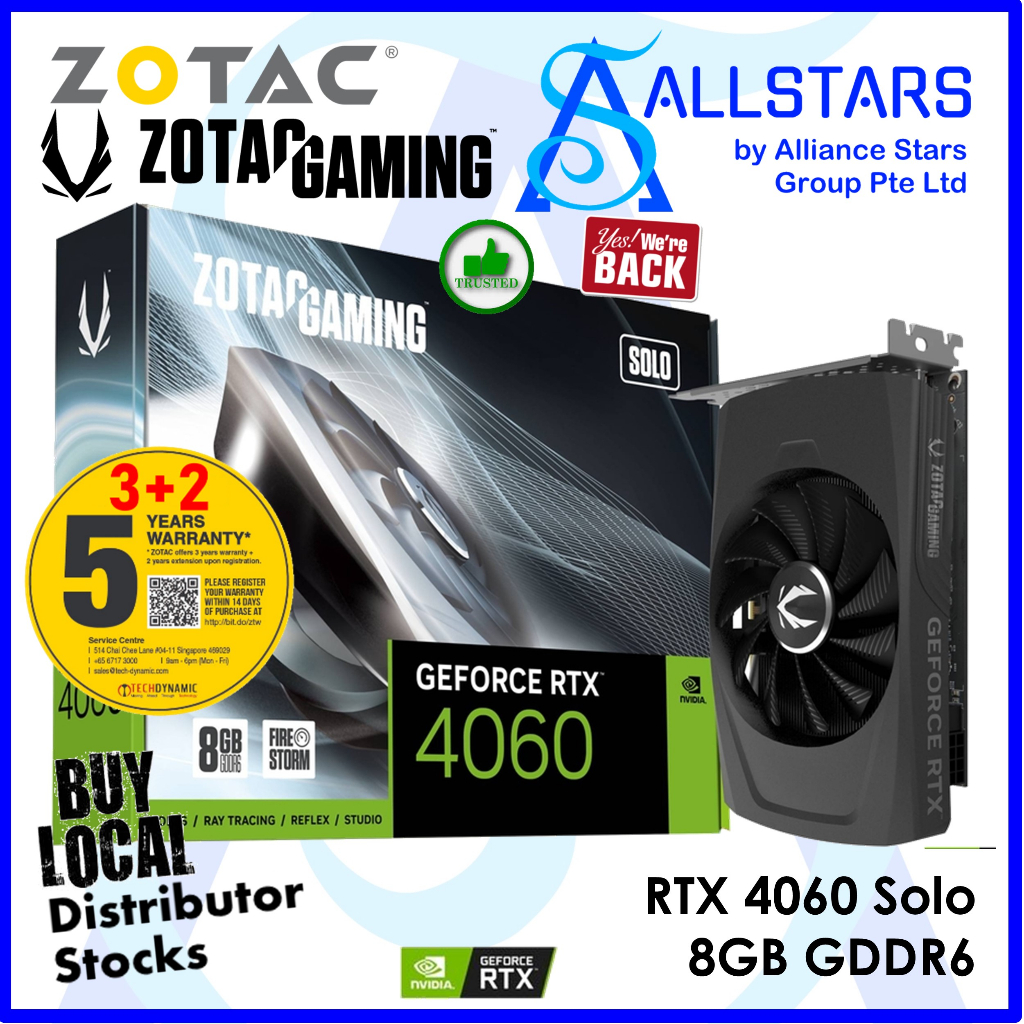 ZOTAC GAMING GeForce RTX 4060 SOLO 8GB GDDR6 Graphics Card (ZT-D40600G ...