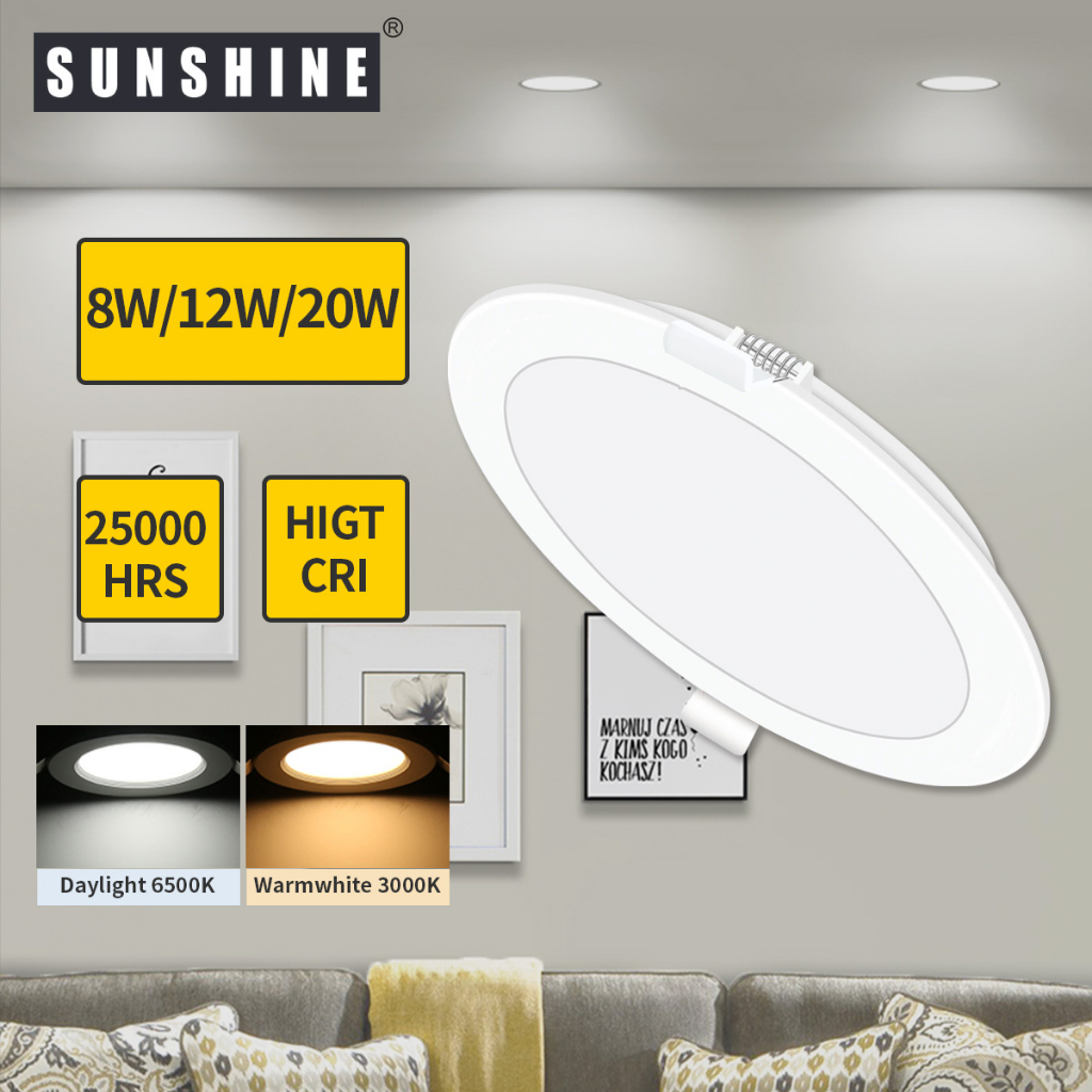 SUNSHINE (Thin) LED Downlight 8W/12W/20W Daylight 6500K/Warmwhite 3000K ...
