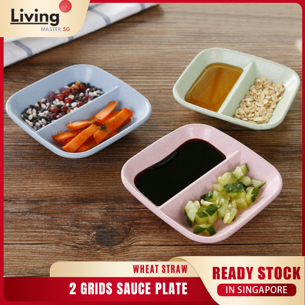 Wheat Straw 2 Grids Sauce Plate Seasoning Plate Multiple Color Sauce ...