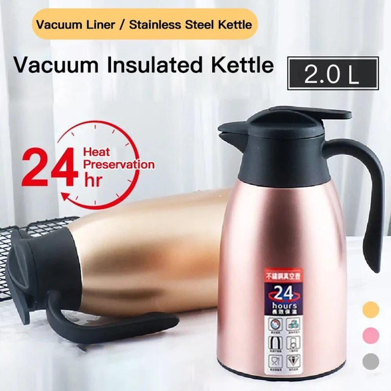 2L Stainless Steel Thermal Coffee Pot Large Capacity Home Office Double Insulation Thermos ...