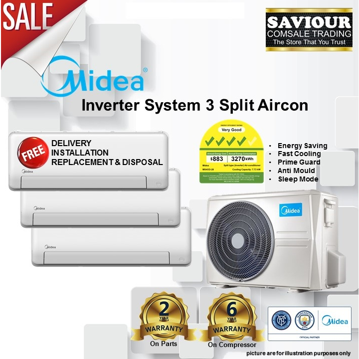 MIDEA MSE4OD-28 + MSEID-09(S) x 3 - ALL EASY PRO R410 (4 tick) Inverter ...