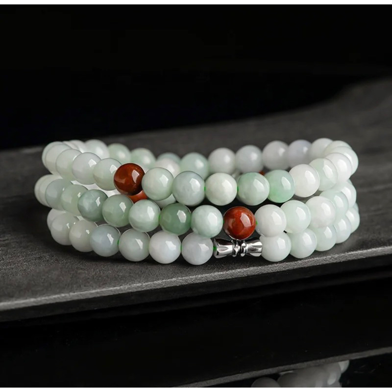 Genuine Myanmar Natural Jadeite Green Jade Bead Necklace with Carved ...