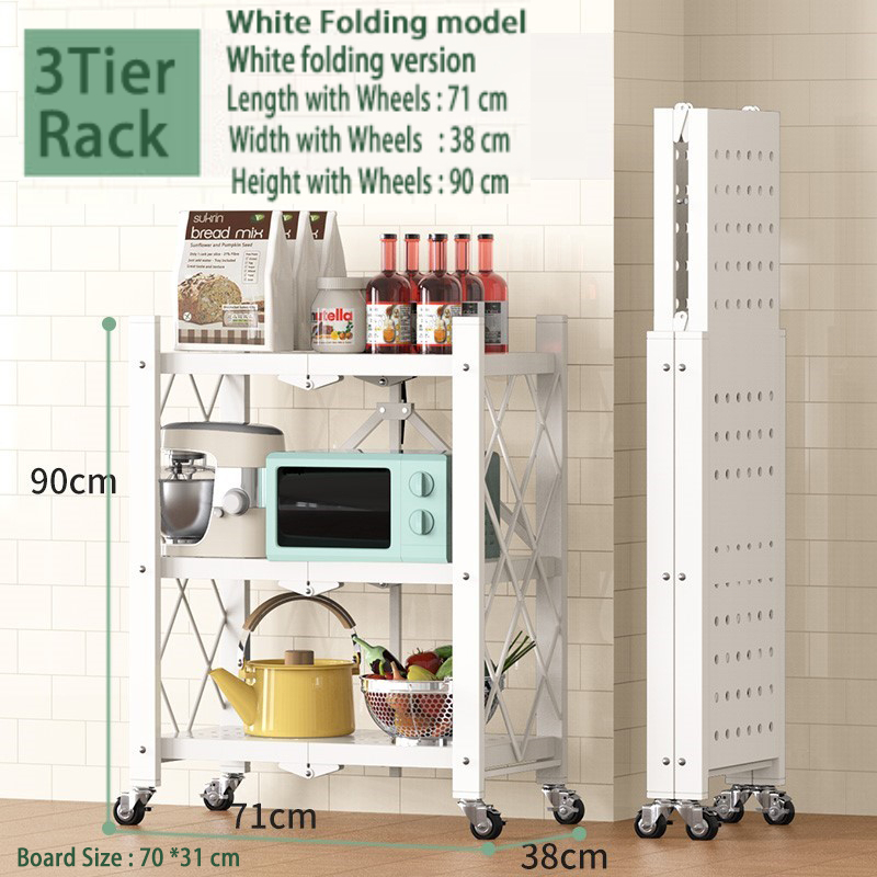 [SG STOCK] foldable kitchen storage rack 3 / 4 / 5 foldable storage ...