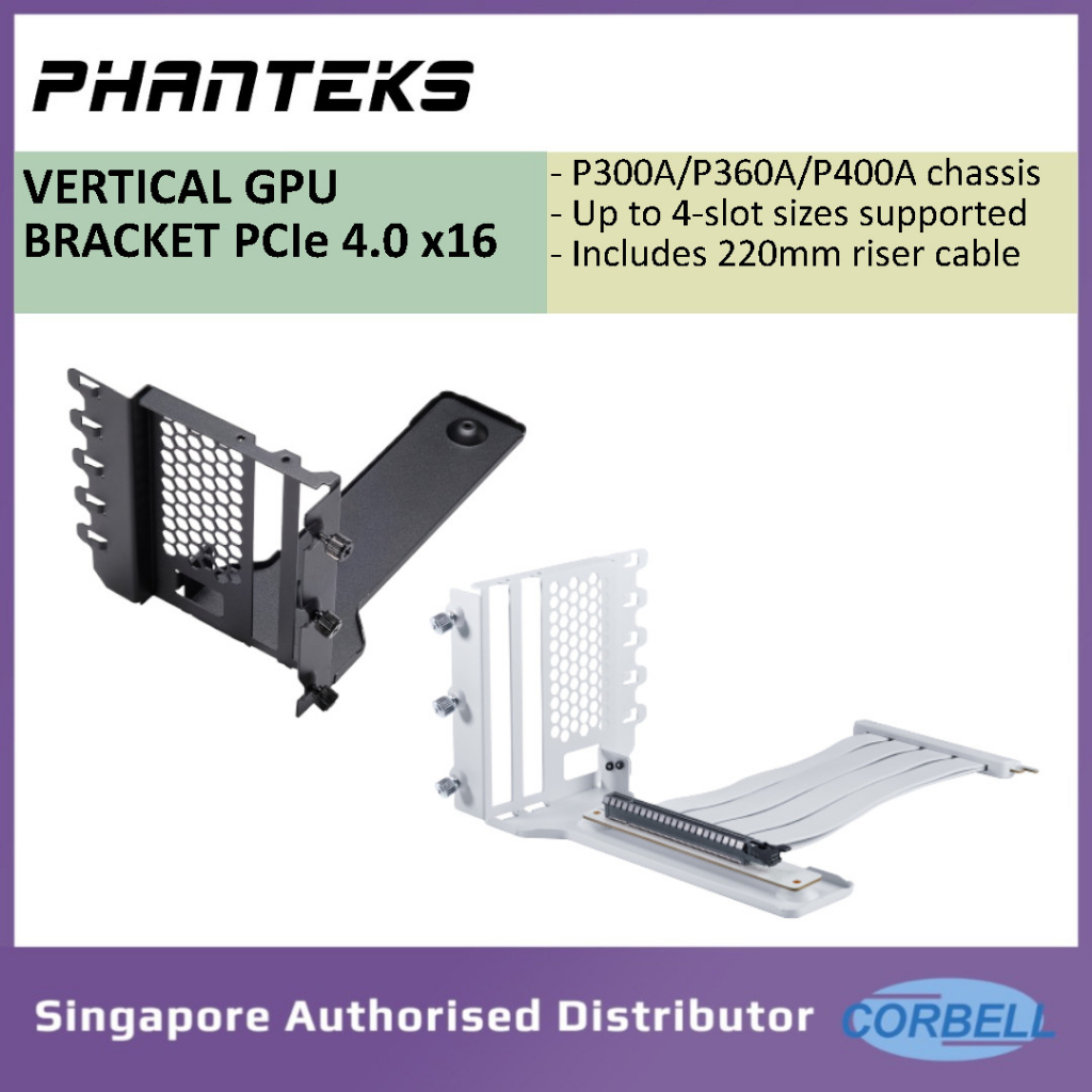 Phanteks Vertical GPU bracket with PCIe 4.0 x16 Riser Cable P300A/P360A ...