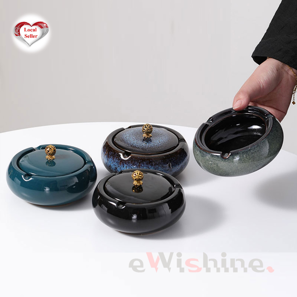 Authentic Round Ceramic Ash tray with Cover with 6 colours selection ...