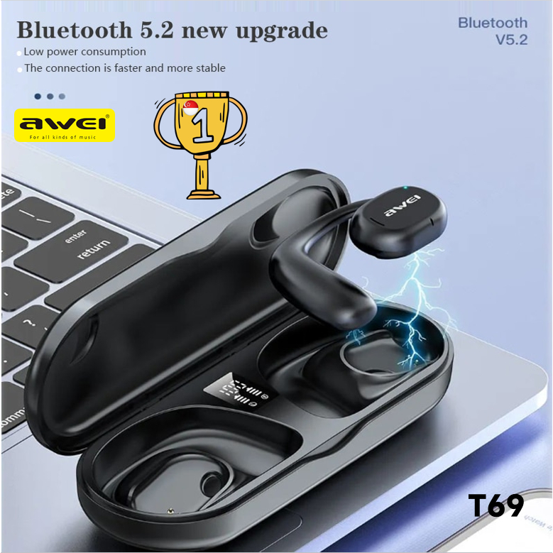 Awei T69 TZ6 ENC Air Conduction Sport Wireless Headset Bluetooth Earbud ...