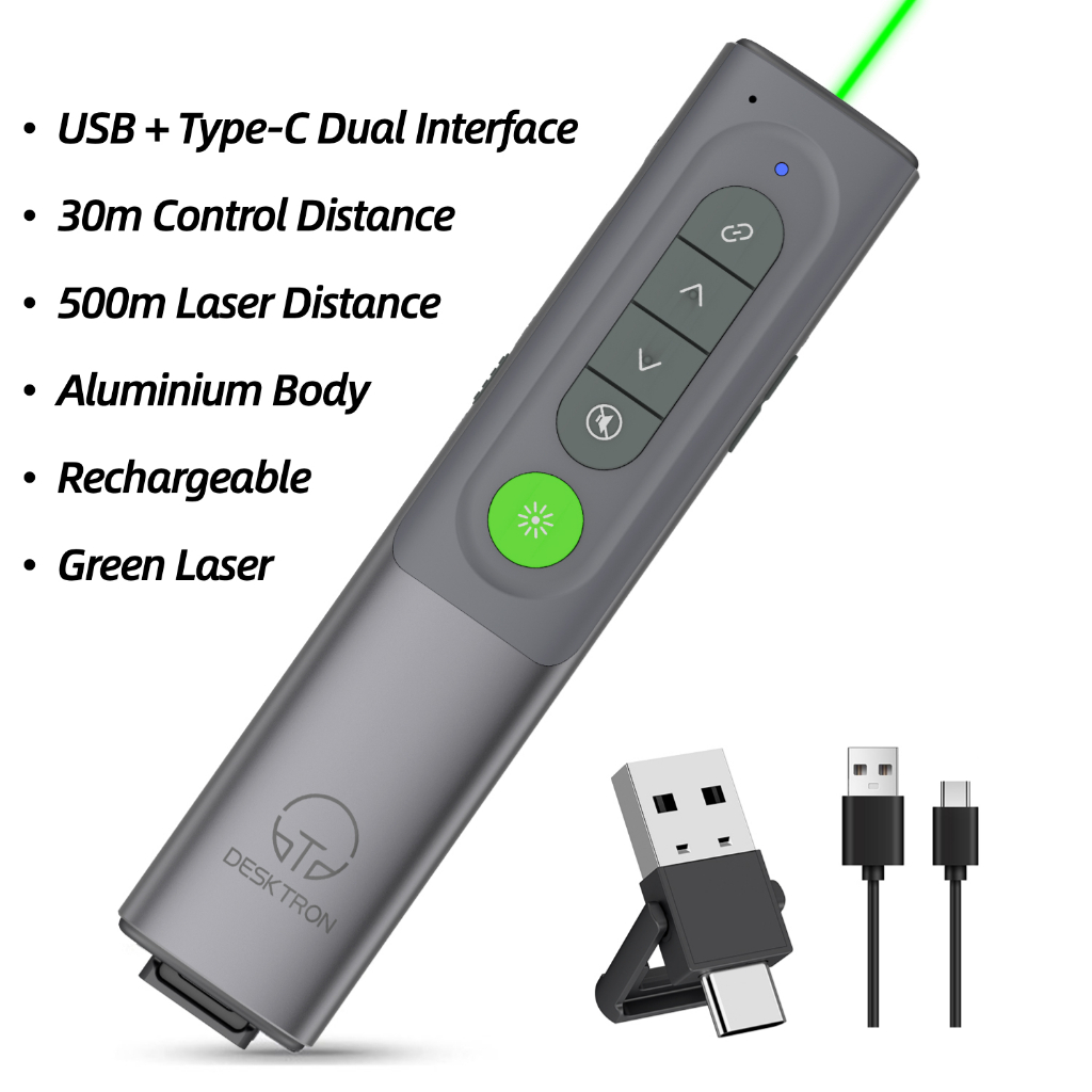 DESKTRON Presenter Pointer Rechargeable 2.4GHz Remote Presentation ...