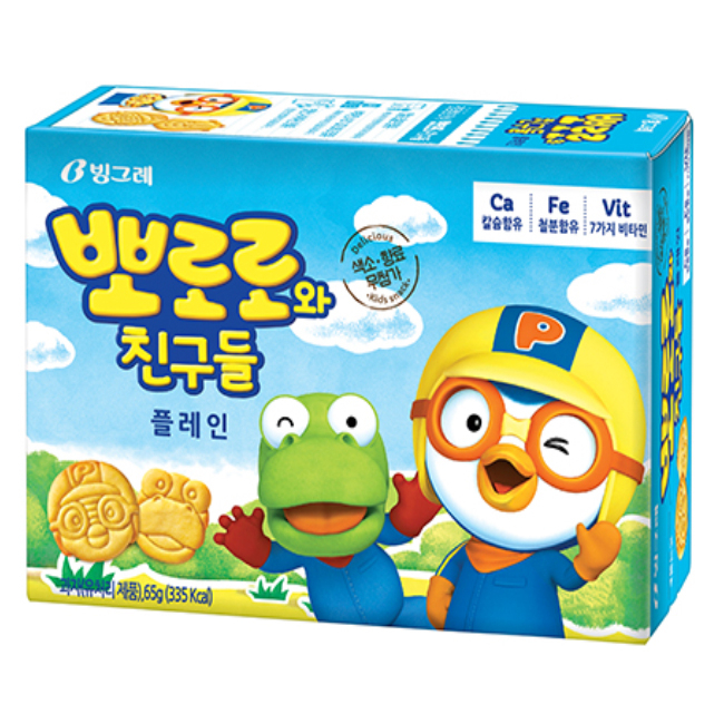 [Bundle of 2] Binggrae Pororo and His Friends Biscuit(Plain) 65g*2ea ...