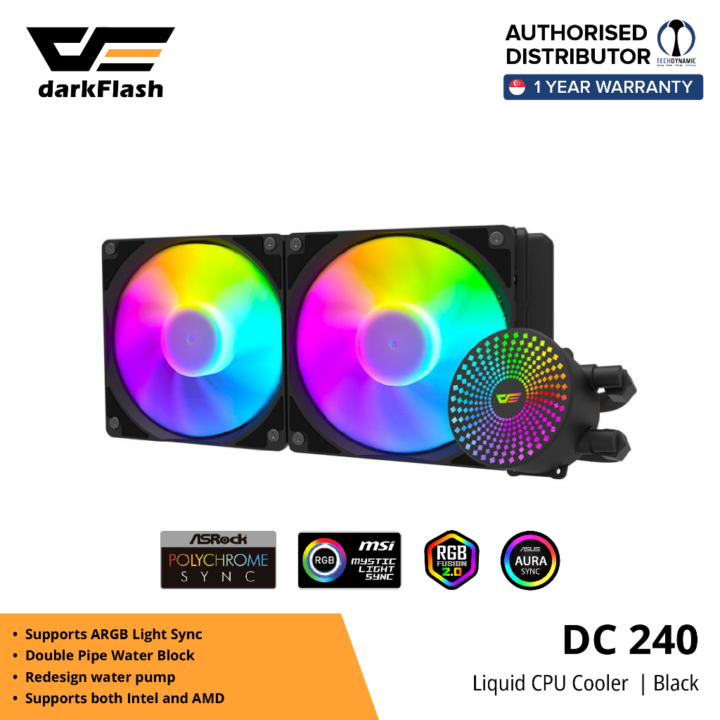 darkFlash Radiant DC240, DC 360 ARGB 240mm AIO Liquid CPU Cooler [2 ...