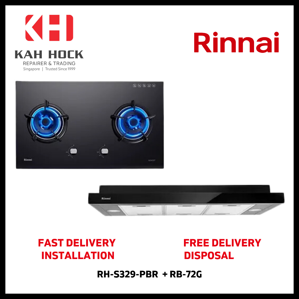 RINNAI RH-S329-PBR SLIMLINE HOOD + RB-72G 2 BURNER BUILT-IN HOB BUNDLE *INSTALLATION AVAILABLE ...