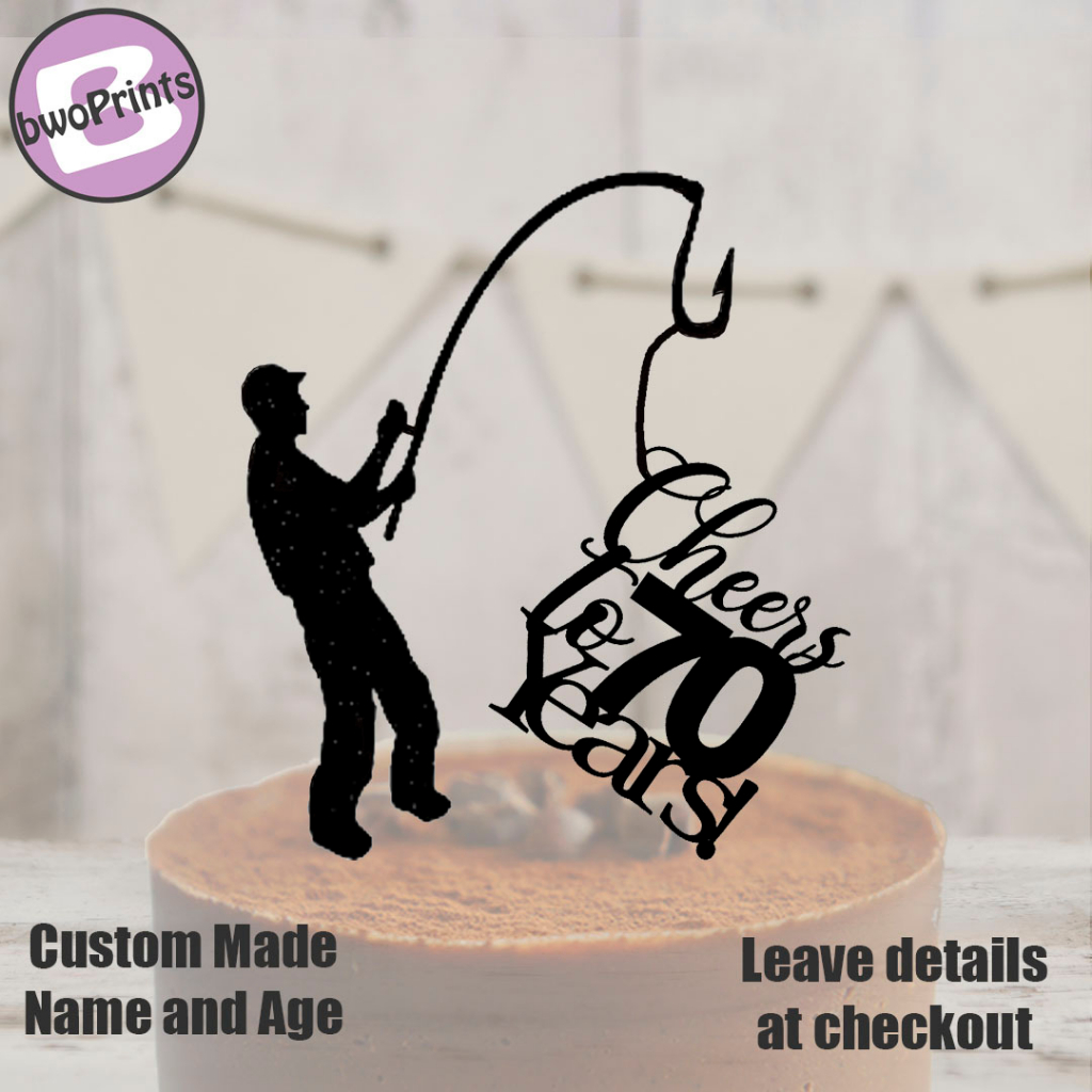 SG Seller Fishing Cake Topper Birthday Party Wedding Retirement Baby ...