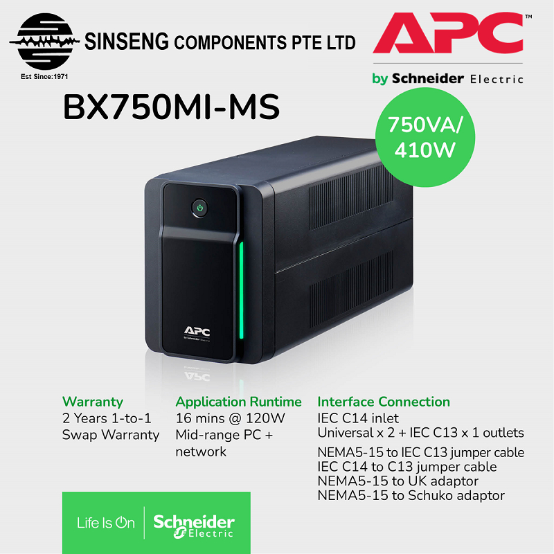 APC Back-UPS 750VA, 230V, AVR, Universal Sockets [Order Model: BX750MI ...