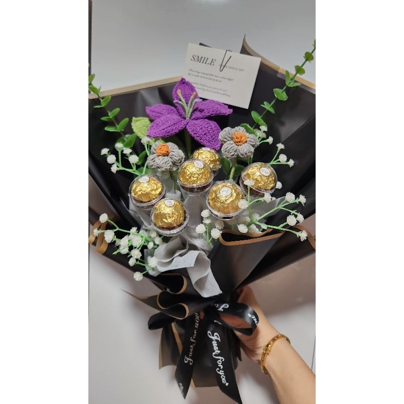 Crochet Lily with Ferrero Rocher Flowers Bouquet Anniversary/Birthday ...