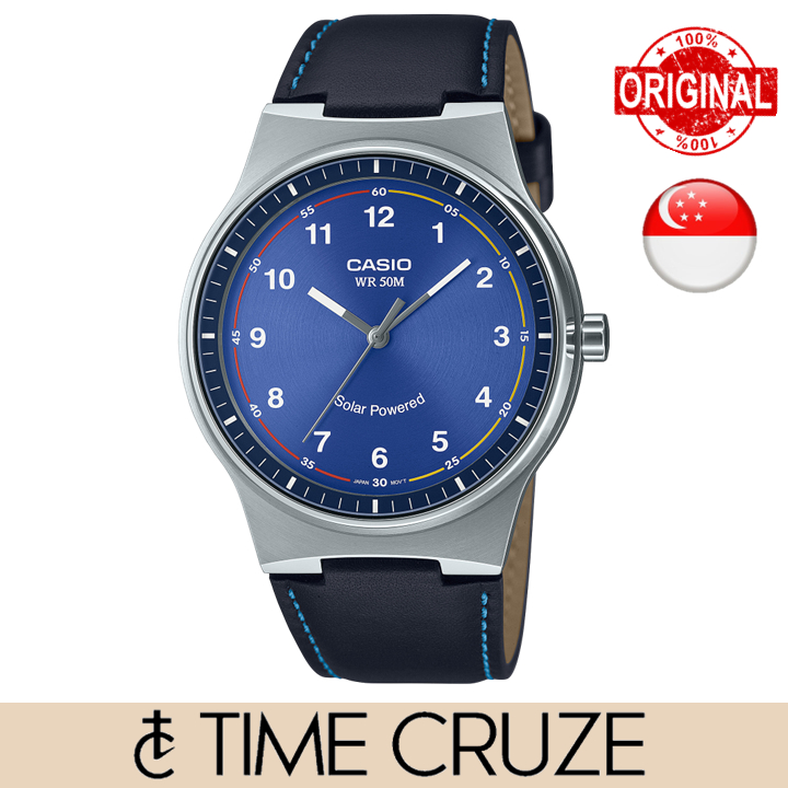 [Time Cruze] Casio MTP-RS105 Solar Powered Blue Dial Black Leather Strap Men Watch MTP-RS105L ...