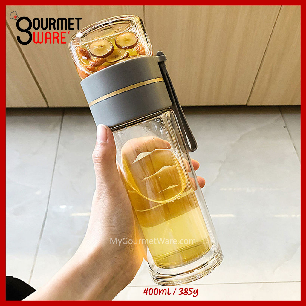 [SG STOCK] Double Glass Wall Tea Infuser Cold Brew Coffee Strainer Fruit Tea Glass Bottle | XL ...