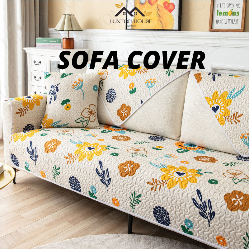 {SG} Non-slip Cotton Fabric Sofa Cover L Shape Sofa Cover Protector ...