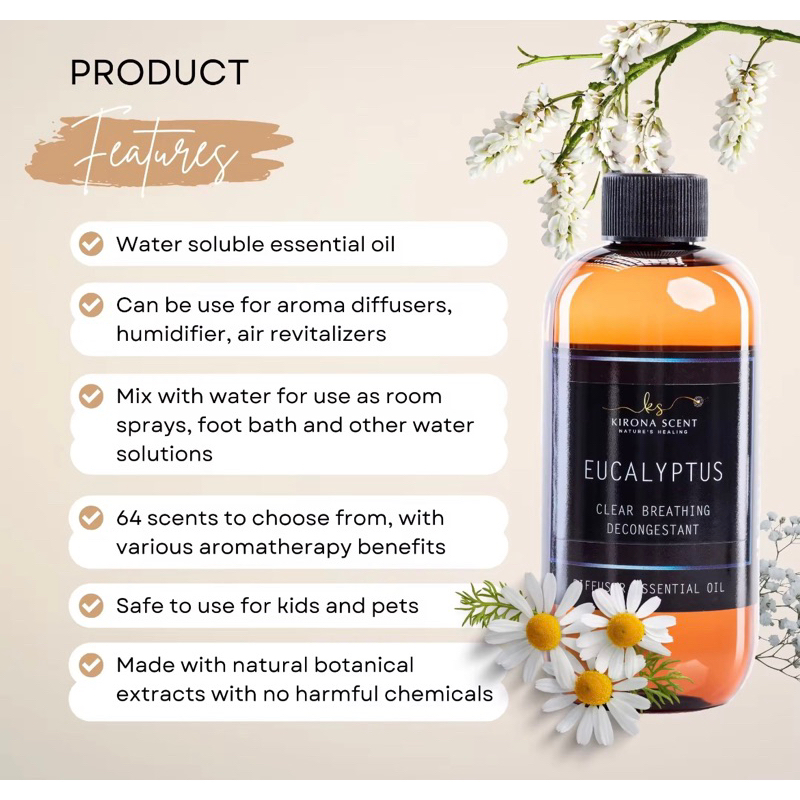 250ml Kirona 100% Pure Water- Soluble Essential Oil. For Humidifier ...