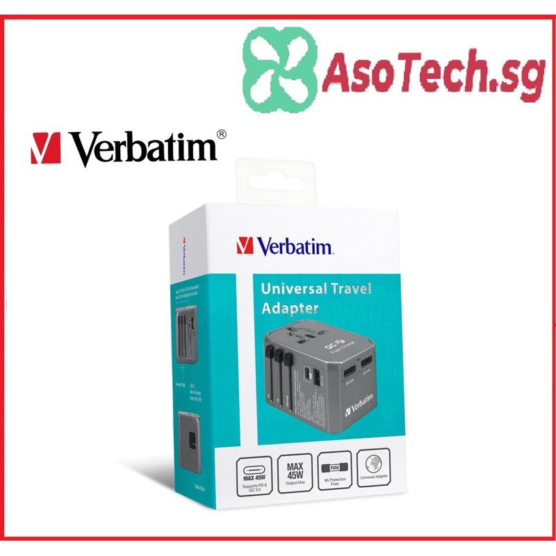 Verbatim 4 Port 45W PD & Quick Charging Universal Travel Adapter Plug ...