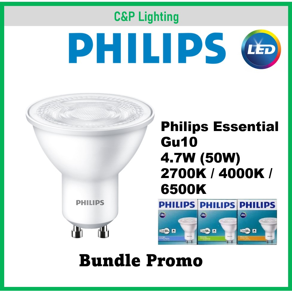 (Bundle Promo) PHILIPS Essential LED Spotlight Bulb GU10 4.7W | Shopee ...