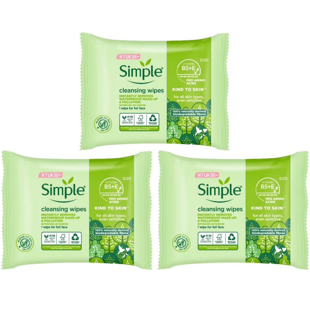 (BUNDLE OF 3) SIMPLE CLEANSING FACIAL WIPES 25'S (SENSITIVE SKIN ...