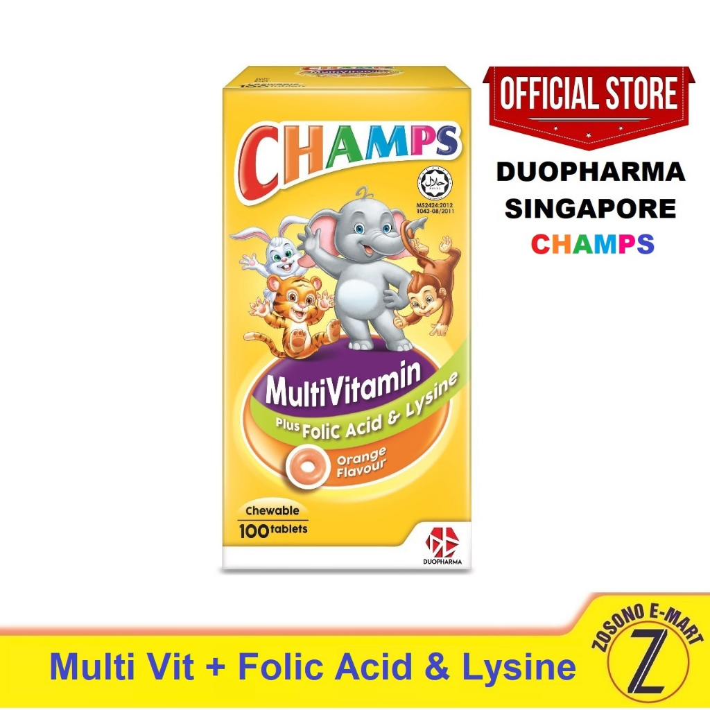 CHAMPS Multi Vitamin + Folic Acid & Lysine Orange Chew Tab 100s [Multi ...