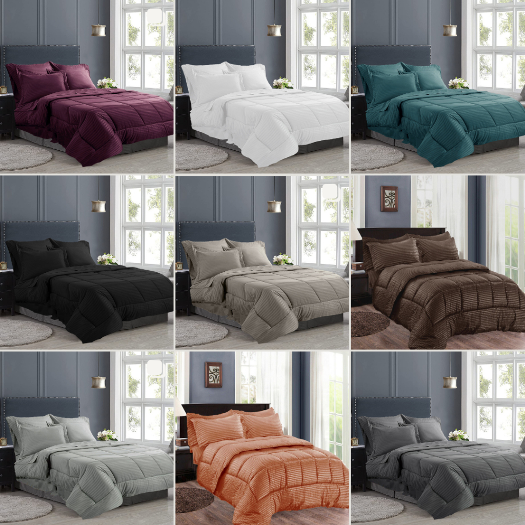 iSleep Solid Soft Comforter Set-800-1000TC-Strips | Shopee Singapore