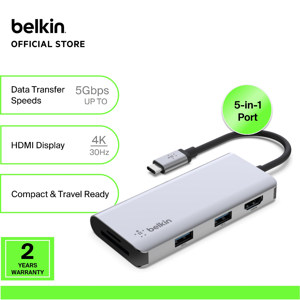Belkin AVC007btSGY Connect USB-C 5-in-1 Multiport Adapter Hub (laptop, macbook, ipad) | Shopee ...