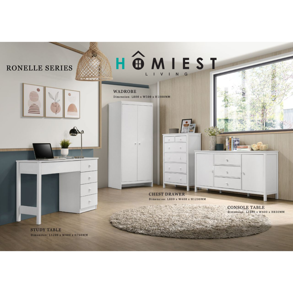 Homiest Ronelle Living Room Bundle in White Wardrobe / Console Table ...