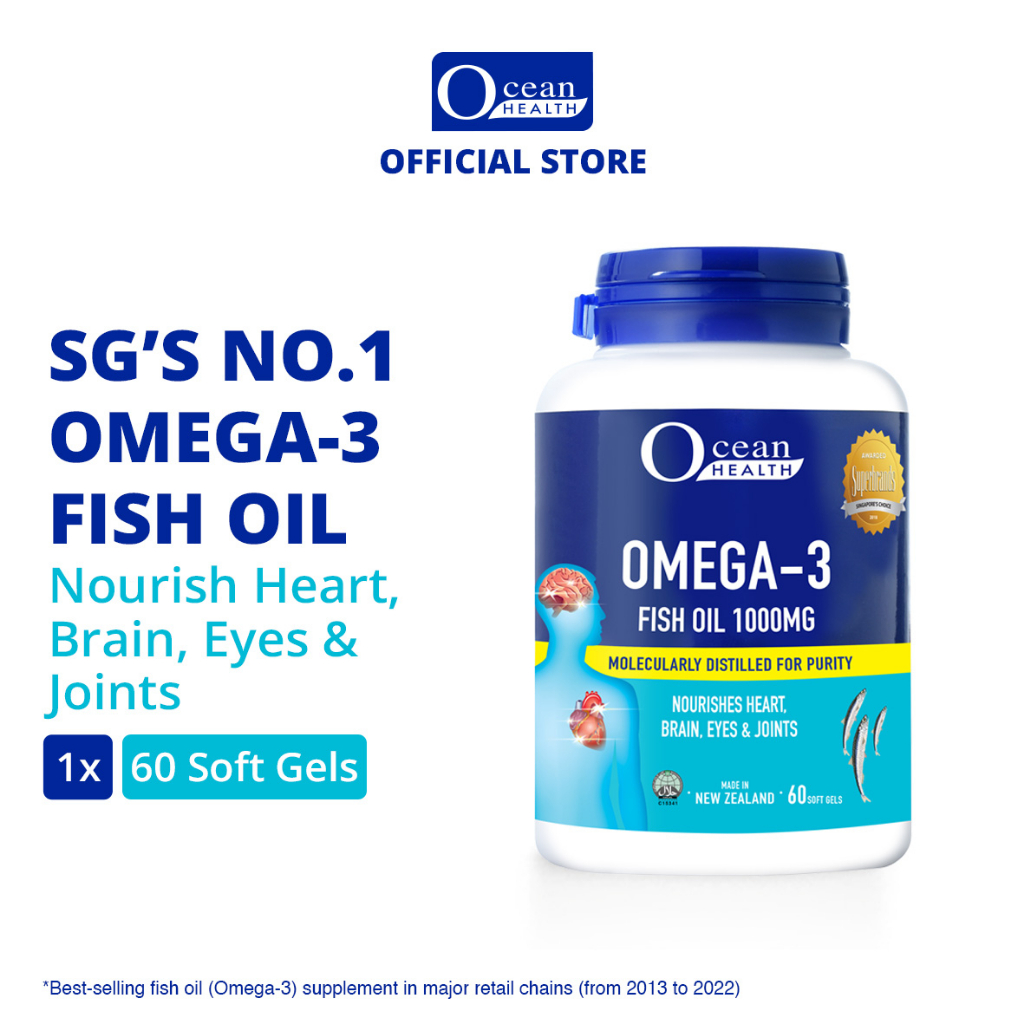 Omega-3 Fish Oil 1000mg (60s)- Ocean Health (For Heart, Brain, Eyes ...