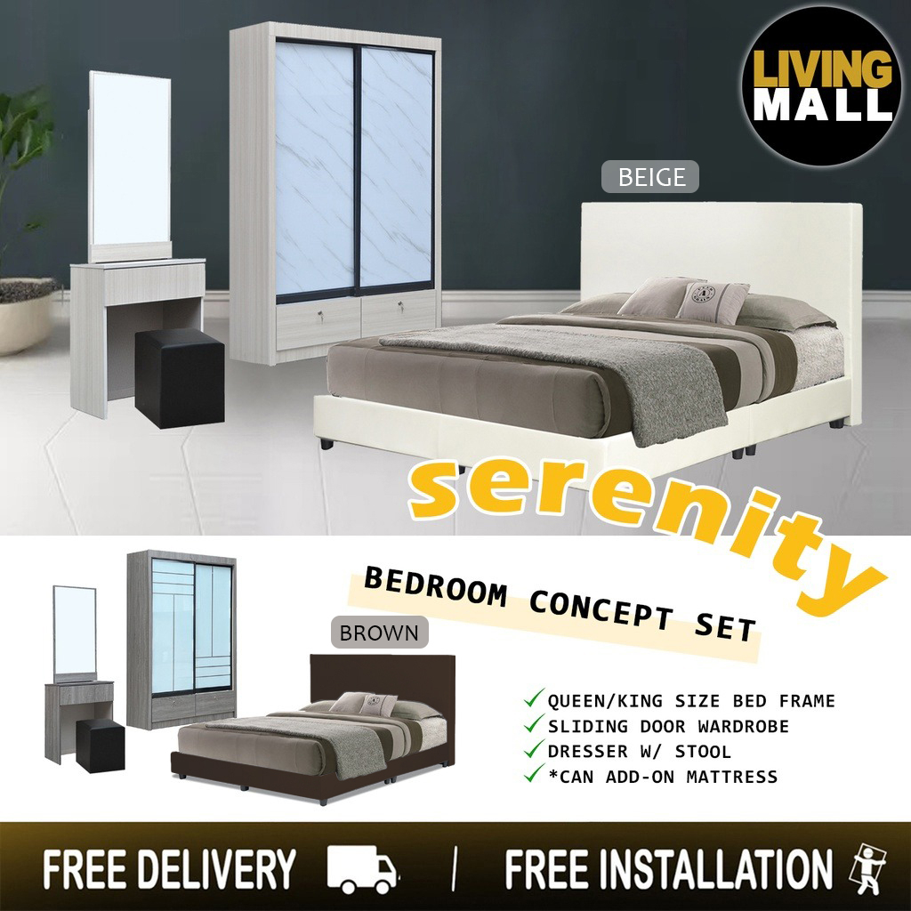 Living Mall Serenity Queen/King Size Bed, Wardrobe and Dressing Table ...
