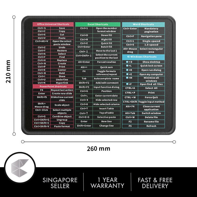 [SG Seller] Gaming Mouse Pad Keyboard shortcut, Excel, Word and PPT ...