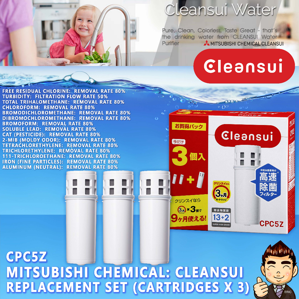 【全部日本産・安心安全】 Mitsubishi Chemical： Cleansui Pot Type Water Purifier replacement Filter x 3(CPC5Z ...