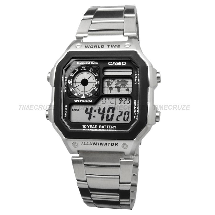 [Time Cruze] Casio AE-1200 Royale World Time Digital Stainless Steel Men Watch AE1200WHD-1A AE ...