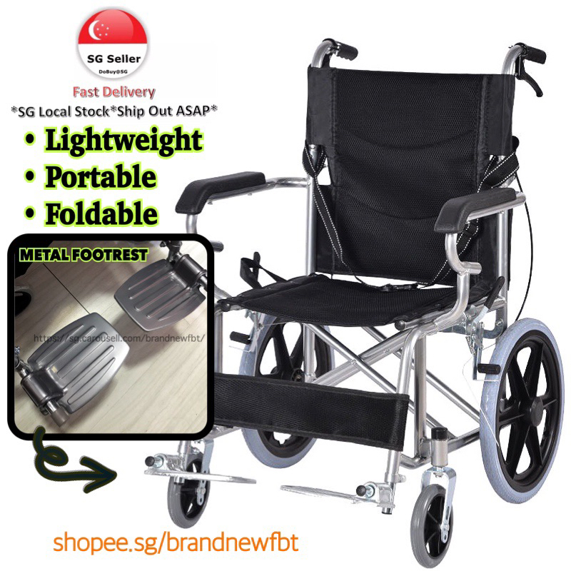WHEELCHAIR Foldable Pushchair portable metal footrest Lightweight 11kg ...
