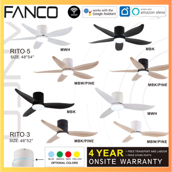 Fanco Smart RITO 3 RITO 5 Black White Pine Wood Ceiling Fan 3 Blades 5 ...