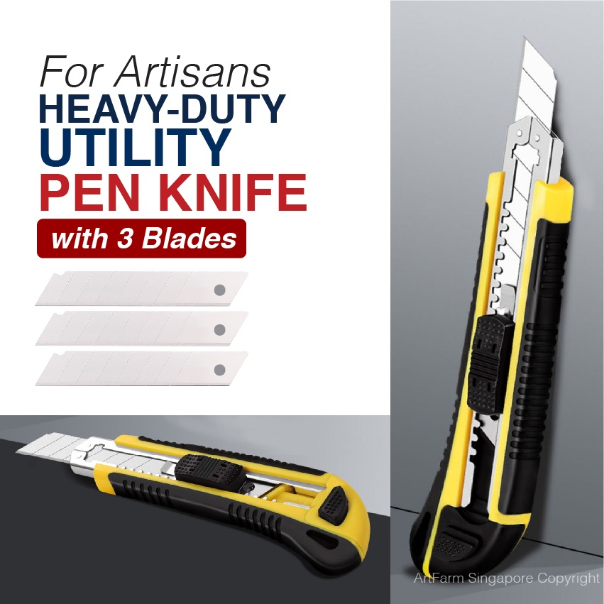 [SG] Heavy Duty Utility Pen Knife Cutter Knife with 3 Blades / Blade ...