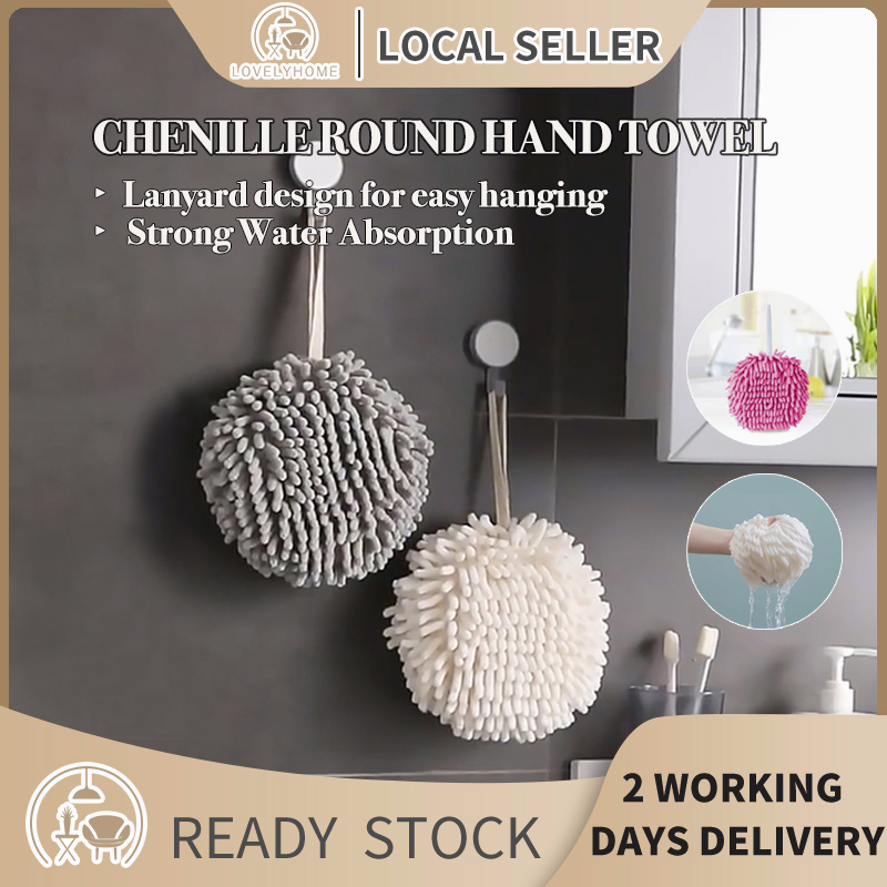 [SG]Hanging Chenille Round Hand Towel Strong Water Absorption for ...