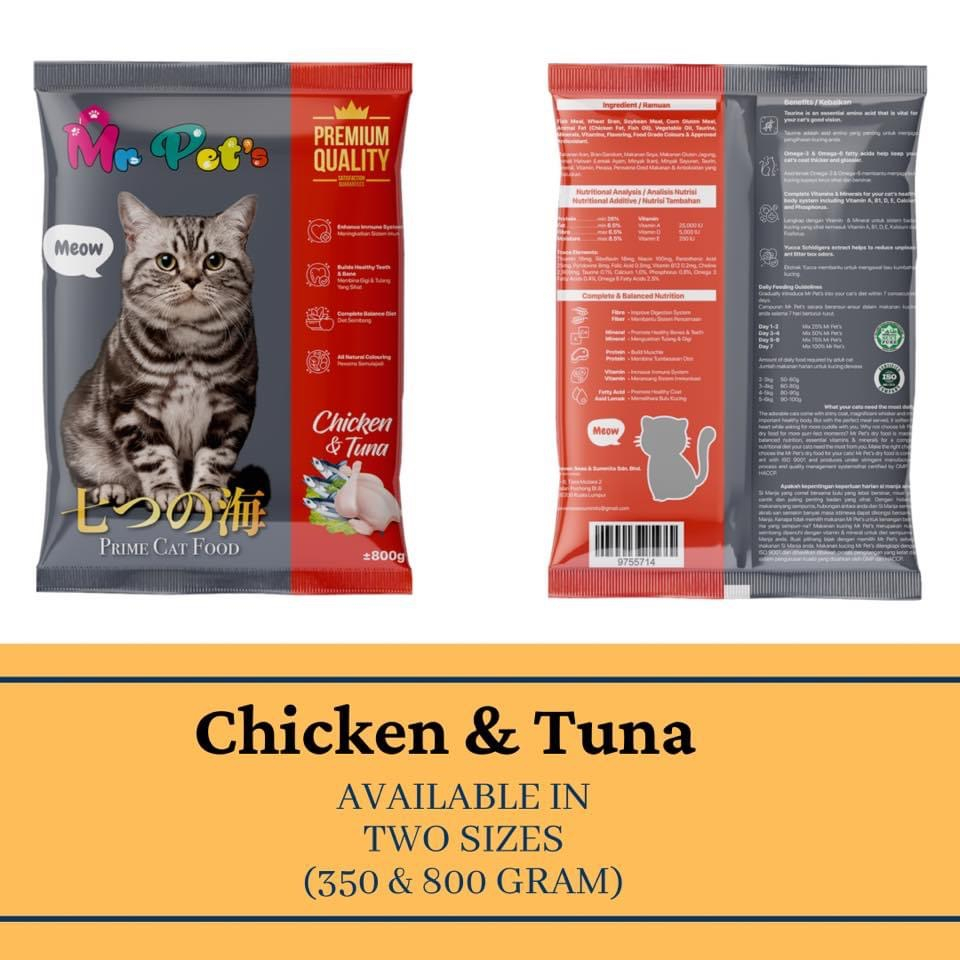 Mr Pet's Chicken & Tuna for Cat Dry Food 350 / 800gm Premium Quality ...
