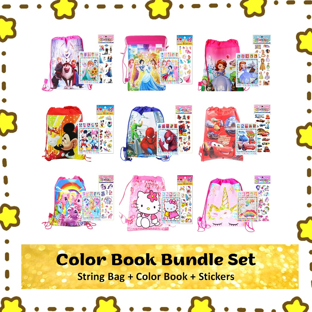 💖 Coloring Book + DRAWSTRING BAG + STICKERS Bundle Set Frozen Avengers ...